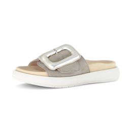 Gabor Damen Pantolette, Gr. 39, grau, Glattleder, Ziegenveloursleder, metallic, unifarben, Schuhe, Plateau, Sommerschuh, Schlappen mit gro&szlig;er
