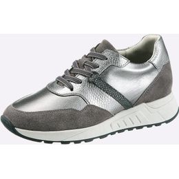 Heine Damen Sneaker, Gr. 41, silber, Glattleder, Leder, Rindsleder, Veloursleder, Schuhe