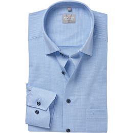 MARVELIS Herren Langarmhemd, blau, Gr. 45, Web, Obermaterial: 100% Baumwolle, Hemden, comfort fit, kariert, New-Kentkragen, b&uuml;gelfrei