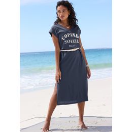 Damen Strandkleid "mit gl&auml;nzendem Foliendruck vorne, langes T-Shirt-Kleid", blau, Gr. 32, BEACHTIME BY LASCANA, unifarben, Jersey, Obermaterial: 68%