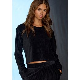 Buffalo Damen Langarmshirt, Gr. 32, schwarz, Cord, Obermaterial: 62% Baumwolle, 36% Polyester, 2% Elasthan, unifarben, Shirts, mit weicher
