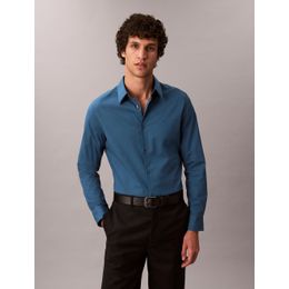 Calvin Klein Herren Langarmhemd "LONG SLEEVE SOLID STRETCH SLIM SHIRT", blau, Gr. XXL, Web, Obermaterial: 96% Baumwolle, 4% Elasthan, Hemden, slim