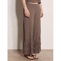 Apricot Damen Palazzohose "Bestickte Baumwollhose", beige, Modern, Gr. 36, uni, gewebt, Obermaterial: 100% Baumwolle CO., Hosen, mit weitem Bein