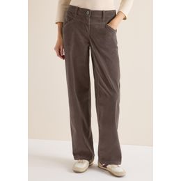 Cecil Damen Cordhose, beige, Gr. 36, unifarben, Web, 98% Baumwolle, 2% Elasthan, Hosen, High Waist