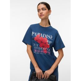 V&eacute;ro Moda VERO MODA Damen Kurzarmshirt "VMURENA CATY SS TOP BOX JRS", blau, Gr. S, bedruckt, Jersey, Obermaterial: 100% Baumwolle, Shirts, mit floralem Print