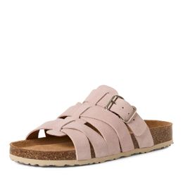 Tamaris Damen Pantolette, Gr. 39, rosa, Veloursleder, unifarben, Basic, Schuhe, Schlupfschuh, Hausschuh, Sommerschuh mit Veloursleder-Fu&szlig;bett
