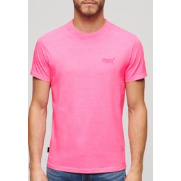 Superdry Herren Rundhalsshirt "ESSENTIAL LOGO EMB NEON TEE", rosa, Gr. L, unifarben, Single Jersey, Obermaterial: 100% Baumwolle, Shirts, aus