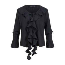 CLOUD 5IVE Damen Klassische Bluse "CLOUD 5IVE Long-sleeved Blouse Ruffled Front", schwarz, Gr. XS, 95% Polyester, 5% Elasthan, Blusen