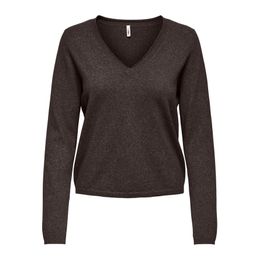 Only Damen V-Ausschnitt-Pullover "ONLLOYAL LIFE LS V-NECK PULLO KNT NOOS", braun, Gr. XS, meliert, Strick, Obermaterial: 80% Polyester, 20% Nylon,