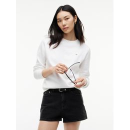 Tommy Jeans Damen Sweatshirt "TJW REG S FLAG CREW", wei&szlig;, Gr. M, unifarben, Sweatware, Obermaterial: 80% Baumwolle, 20% Polyester, Sweatshirts, mit