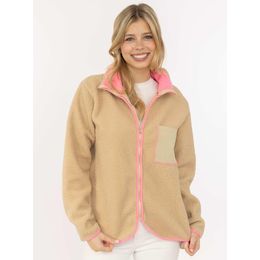 Zwillingsherz Damen Bomberjacke ""Classic"", beige, Gr. S, Fleece, Obermaterial: 100% Polyester, Jacken, kuscheliges Teddy-Fleece, Kontrastdetails,