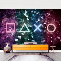 Bilderwelten Fototapete Vliestapete Neon Art Wandtapete bunt - Controller Symbole in Kristallen - Symbole Jugendzimmer