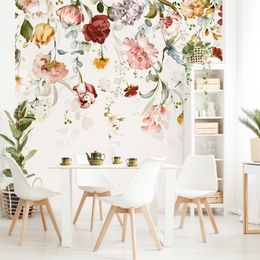 Bilderwelten Fototapete Blumen modern Aquarell pastell - Rankende Blumen Aquarell - Ranke Wohnzimmer Schlafzimmer