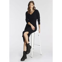 AJC Damen Strickkleid, schwarz, Gr. 38, clean, unifarben, Rippstrick, Obermaterial: 70% Viskose, 30% Polyamid, Kleider, in Midil&auml;nge mit seitlichem