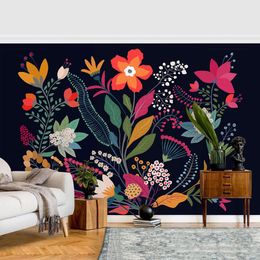 Bilderwelten Fototapete Mexikanische Blumen - Vliestapete nach Ma&szlig; Illustration Wohnzimmer Schlafzimmer Flur Bunt