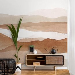 Bilderwelten Fototapete Aquarell Landschaft Sandberge - Vliestapete nach Ma&szlig; Abstrakt Illustration Muster Wohnzimmer Braun