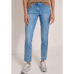 Cecil Damen Straight-Jeans "Style Scarlett Straight", blau, Gr. 27, unifarben mit Farbeinsatz, Denim/Jeans, Obermaterial: 78% Baumwolle, 20%