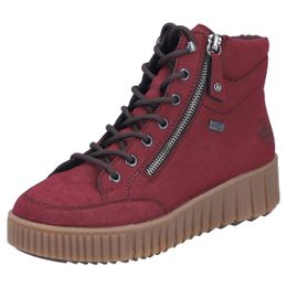 Rieker Damen Winterboots, Gr. 43, rot, Nubuklederimitat, unifarben, Schuhe, Plateaustiefelette, Schn&uuml;rboots mit Warmfutter und TEX-Ausstattung