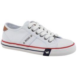 Mustang Shoes Damen Sneaker "Winona", Gr. 36, wei&szlig;, Baumwolle, Schuhe, Freizeitschuh, Halbschuh, Schn&uuml;rschuh mit seitlichem Logoschriftzug