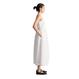Marc O'Polo Damen Midikleid "mit Broderie Anglaise"silky wei&szlig;, Gr. L, MARC O'POLO DENIM, unifarben, Obermaterial: 100% Baumwolle, Kleider