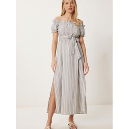 Happiness İstanbul Kleid Damen Gr&ouml;&szlig;e 38 grau / wei&szlig; Sommerkleid