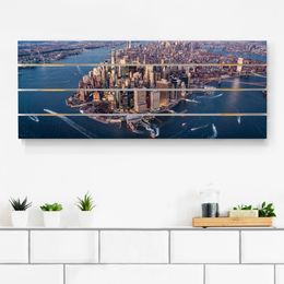 Bilderwelten Holzbild Stadt blau Motiv nat&uuml;rlicher Effekt - Big City Life - New York Wohnzimmer Schlafzimmer