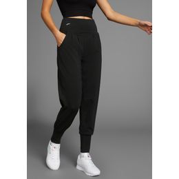 FAYN SPORTS Damen Yogahose, schwarz, Gr. 46, unifarben, Jersey, Obermaterial: 56% Baumwolle, 38% Viskose, 6% Elasthan, Hosen, Zwei seitliche