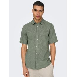 Only & Sons ONLY & SONS Herren Kurzarmhemd "ONSCAIDEN SS SOLID LINEN SHIRT NOOS", gr&uuml;n, Basic, Gr. M, unifarben, Web, Obermaterial: 55% Baumwolle, 45% Leinen,