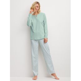Calida Damen Schlafanzug "Sweet Dreams", Gr. L, gr&uuml;n, Interlock, Obermaterial: 100% Baumwolle, Homewear-Sets, lockere Passform, Rundhals,