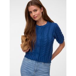 V&eacute;ro Moda VERO MODA Damen Strickjacke "VMORIANE 2-4 O-NECK CARDIGAN", blau, Gr. XS, unifarben, Strick, Obermaterial: 75% Baumwolle, 25% Polyacryl,