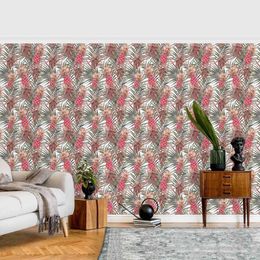 Bilderwelten Fototapete Vliestapete Tropisch Wandtapete rosa - Rote Ananas mit Palmenbl&auml;ttern Tropisch - Pflanzen Wohnzimmer Schlafzimmer