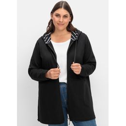 sheego Damen Shirtjacke "Sweatjacke", schwarz, Gr. 44, gemustert, unifarben, 100% Baumwolle, Kapuzenfutter:100% Baumwolle, Shirts