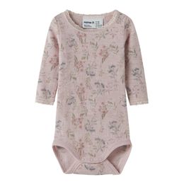 name it M&auml;dchen Langarmbody "NBFWANG WOOL NEEDLE LS BODY NOOS", Gr. 86violet ice aop:flowers, leafs, Strick, Obermaterial: 100% Wolle, bedruckt,