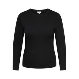 Only CARMAKOMA Damen Langarmshirt "CARRILEY O-NECK L/S TOP JRS NOOS", schwarz, Gr. S, unifarben, Jersey, Obermaterial: 96% Baumwolle, 4% Elasthan,