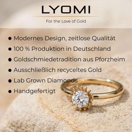 LYOMI Damen Fingerring "585/- Gelbgold 1 synth. Diam. 0,10 ct.", 056 (17,8), 0,1 VS = sehr kleine Einschl&uuml;sse, Gold, gold, Gold, Fingerringe