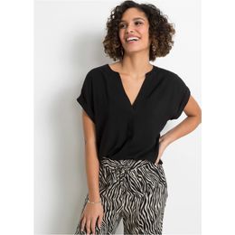 bonprix Damen Tunika, schwarz, Gr. 46, Obermaterial: 100% Viskose, Tuniken, eleganter Look, Kurzarm-Design, Regular Fit, mit Henley-Kragen