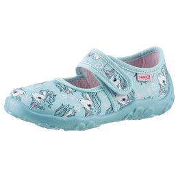 Superfit M&auml;dchen Hausschuh "BONNY, WMS: mittel", Gr. 23, wei&szlig;, Textil, bedruckt, Schuhe, Kindergartenschuh mit Einhorn-Motiv, Gr&ouml;&szlig;enschablone zum