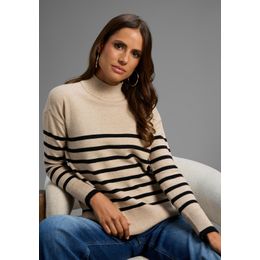 Laura Scott Damen Streifenpullover, beige, Gr. 44, gestreift, Strick, Obermaterial: 50% Viskose, 28% Polyester, 22% Polyamid, Pullover, kuscheliger