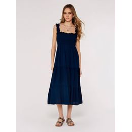 Apricot Damen Midikleid "Midikleid", blau, Gr. 40, uni, gewebt, Obermaterial: 100% Viskose CV., Kleider, mit Smockdetails