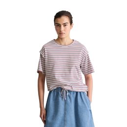 Marc O'Polo Damen T-Shirt "mit Tunnelzug am Saum", bunt, Basic, Gr. L, MARC O'POLO DENIM, gestreift, Obermaterial: 100% Baumwolle, Shirts