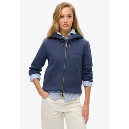 Superdry Damen Kapuzensweatjacke "ESSENTIAL LOGO ZIPHOOD HB", blau, Gr. L, meliert, Sweatware, Obermaterial: 60% Baumwolle, 40% Polyester,