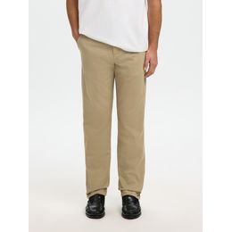 Selected Herren Chinos "SLM196-STRAIGHT MILES TWILL PANT NOOS", beige, Gr. 34, unifarben, Web, Obermaterial: 91% Baumwolle, 6% Elastomultiester, 3%