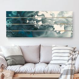 Bilderwelten Holzbild originell petrol Abstrakt Aquarell - &Auml;g&auml;isches Unwetter I - Deko Wohnzimmer Schlafzimmer