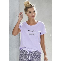 Damen Pyjamaoberteil, VIVANCE DREAMS BY LASCANA, Gr. 36, lila, Single Jersey, Obermaterial: 100% Baumwolle, unifarben, Shirts, mit Statementdruck