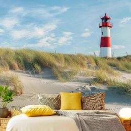 Bilderwelten Fototapete Leuchtturm an der Nordsee Fotografie maritim,Landschaft Strand & Meer D&uuml;nen,Landschaft Strand & Meer, Leuchtturm Bildtapete Schlafzimmer