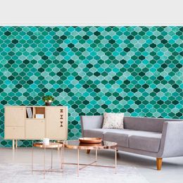 Bilderwelten Fototapete Vliestapete Orientalisch Aquarell t&uuml;rkis - Marokkanisches Aquarell Muster - Geometrisch Wohnzimmer Schlafzimmer