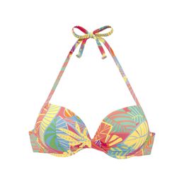 s.Oliver Damen Push-Up-Bikini-Top "Yana", bunt, Gr. 38, bedruckt, Recycling-Polyamid, Bikini-Oberteile, mit stylischem Bl&auml;tterdruck