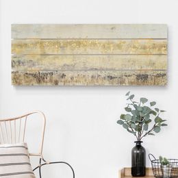 Bilderwelten Holzbild originell weiss Abstrakt nat&uuml;rlicher Effekt - Goldene Farbfelder II - Deko Wohnzimmer Schlafzimmer