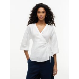 Tommy Hilfiger Damen Wickelbluse "SUMMER LINEN WRAP TIE BLOUSE", wei&szlig;, Gr. 40, unifarben, Web, Obermaterial: 100% Leinen, Blusen, Leinen