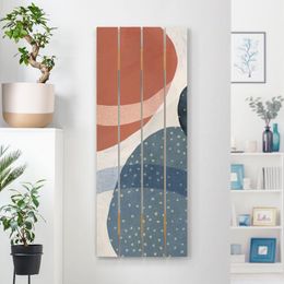Bilderwelten Holzbild originell blau Abstrakt Aquarell - Orbit mit Punkten II - Deko Wohnzimmer Schlafzimmer